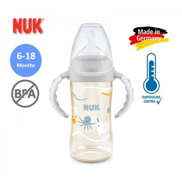 NUK 300ml PCH 寬口PPSU(感溫)奶瓶/矽膠奶嘴(6-18m,中孔) 連手柄 - 海洋系列 - Baby Smart 家兒寶寶